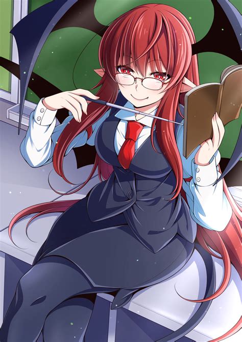 Eichi Yuu Koakuma Touhou Commentary Request Highres 1girl Bat Wings Bespectacled Black