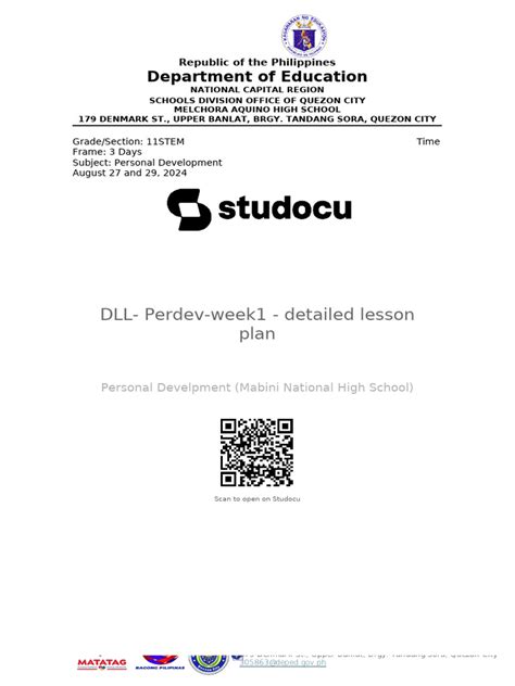 Dll Perdev Week1 Detailed Lesson Plan Pdf