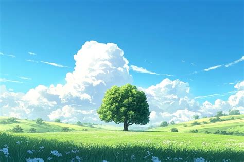 Wide Open Grassy Field With Birds In The Sky And A Gentle Breeze