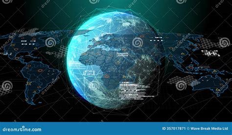 Digital World Map And Data Visualization Image Over Rotating Globe