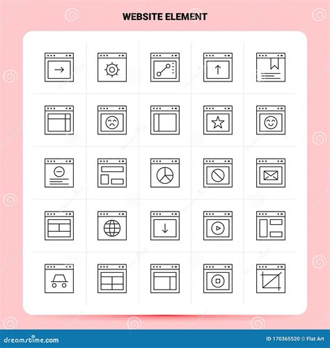 Outline 25 Website Element Icon Set Vector Line Style Design Black Icons Set Linear Pictogram
