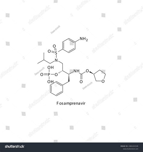 Fosamprenavir Flat Skeletal Molecular Structure Protease Stock Vector