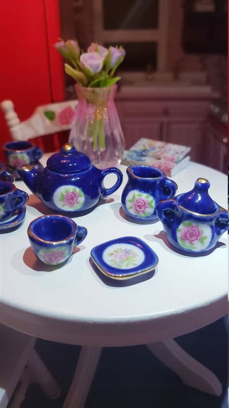 Miniature Porcelain Tea Set Dollhouse Miniature Scale Etsy