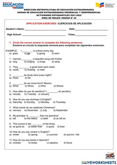 English Reinforment 2 Online Exercise For Live Worksheets