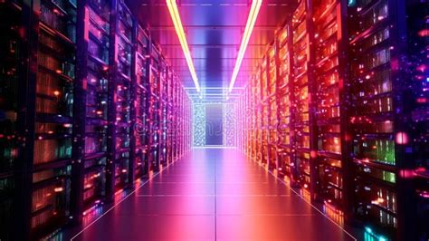 Data Center Server Room Colorful Supercomputer Technology Abstract Concept Servers Modern