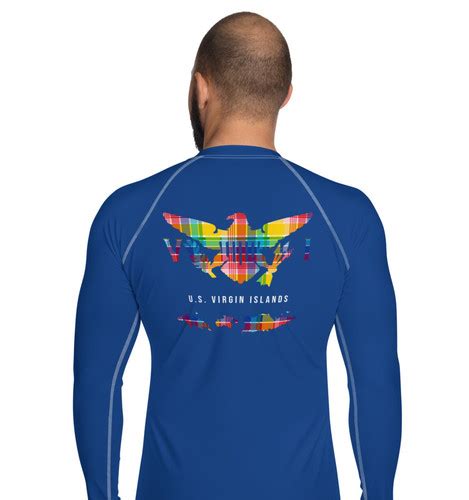 Us Virgin Islands Flag And Islands Madras Mens Blue Rash Guard