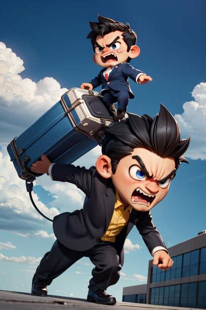 Premium Ai Image 3d Chibi A Cartoon Character Is Carrying A Suitcase On His Back As A Man In A