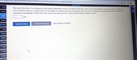 Solved The Work Function Of An Element Is The Energy Chegg Com