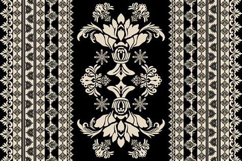 검은 배경에 흰색 기하학적 민족 전통 패턴 질감과 완벽 한 황금 꽃 다 마스크 모양 카펫을 위한 실크 패턴 장식 태국 의류 포장 및 벽지 0명에 대한 스톡 벡터 아트 및