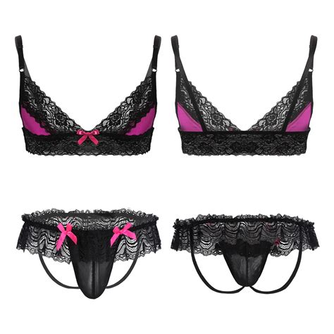 시시 섹시 란제리 정장 Nightwear 남자 Unlined 브래지어 탑 레이스 G 문자열 Bowknot 오픈 엉덩이 Jockstrap 가죽 끈 AliExpress