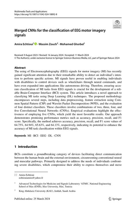 Pdf Merged Cnns For The Classification Of Eeg Motor Imagery Signals