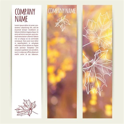 وکتور مجموعه ای از بنرهای عمودی پاییزی با پس زمینه تار و طرح برگ افرا 1176309