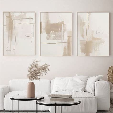 Abstract Beige Wall Art Canvas Boho Beige Minimalist Decor Prints Beige