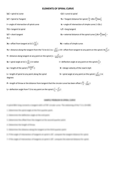 SOLUTION Civil Engineering Notes On Spiral And Symmetrical Parabolic