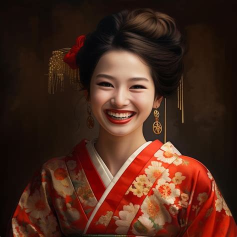 Premium Ai Image A Woman In A Kimono With A Red Bow On Her Head