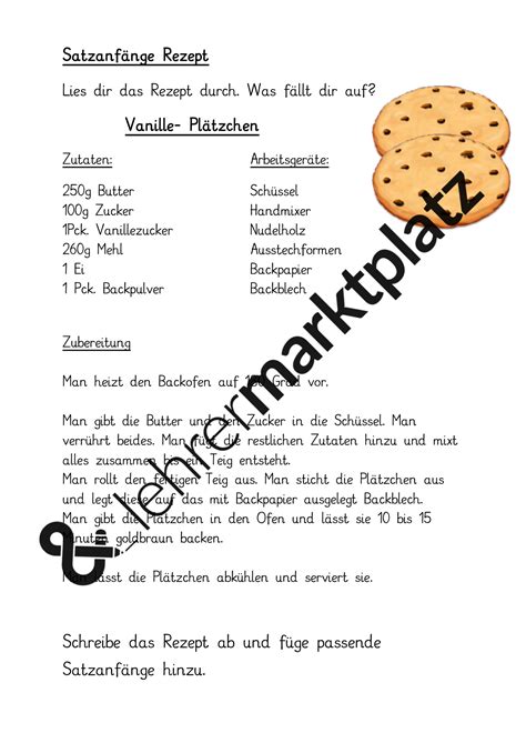 Vorgangsbeschreibung Rezept Satzanfänge Unterrichtsmaterial Im