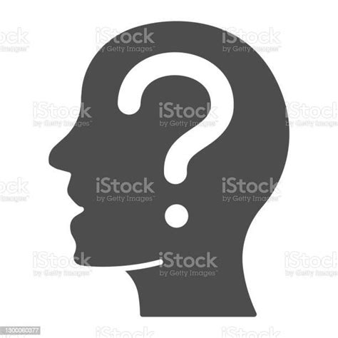 인간의 머리와 질문 단단한 아이콘 시작 개념 생각 남자 흰색 배경에 서명 모바일 개념 및 웹 디자인에 대 한 글리프 스타일의