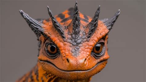 A Close Up Of A Toy Lizard S Face With Spikes On It S Head Stock Image