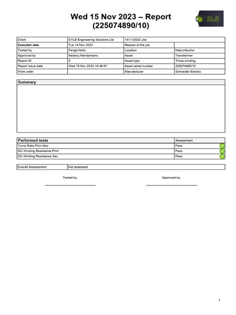 Transformer Test Report Pdf Transformer Electrical Equipment