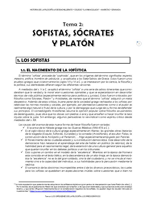 Apuntes Hist Filo Lomce Tema 2 Sofistas Sócrates y Platón 3 1 1 LOS