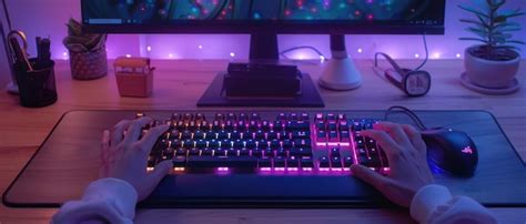 Immersive Gaming Setup With Vibrant Keyboards And Tech Devices