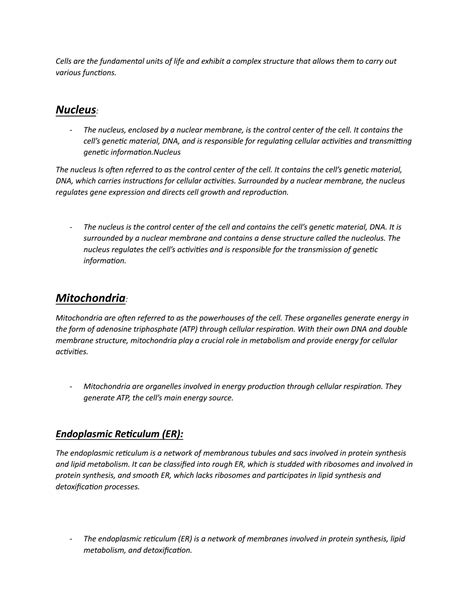 Solution Cell Structure And Organization Studypool