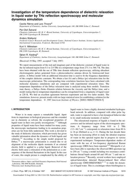 Pdf Investigation Of The Temperature Dependence Of Dielectric Relaxation In Liquid Water By