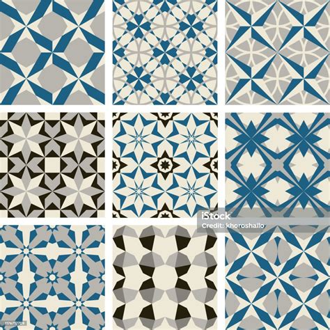 3 색 벡터 타일 패턴 블루 그레이 블랙 모로코 장식 세트 원활한 0명에 대한 스톡 벡터 아트 및 기타 이미지 0명 개체 그룹 꽃무늬 Istock