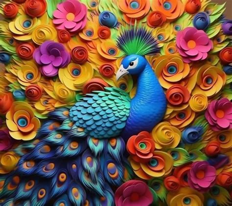 Premium Ai Image Brightly Colored Paper Flowers Surround A Peacock In