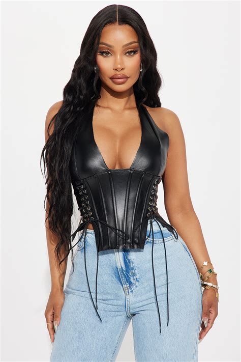 The Baddest Faux Leather Corset Top Black Fashion Nova Shirts