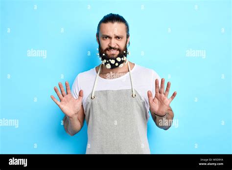 Attractive Handsome Man Shows Refusal Gesture Angry Expression Poses