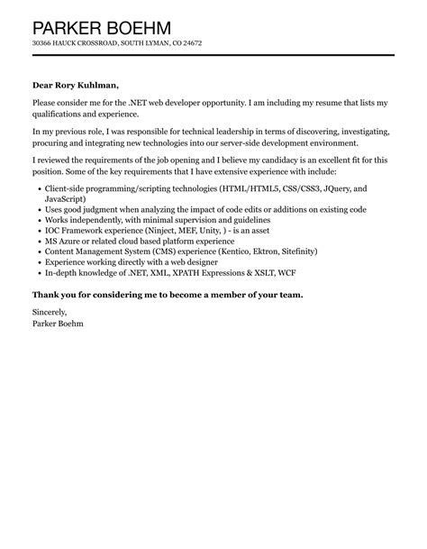 NET Web Developer Cover Letter Velvet Jobs