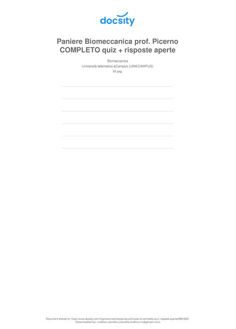 Docsity Paniere Biomeccanica Prof Picerno Completo Quiz Risposte Aperte