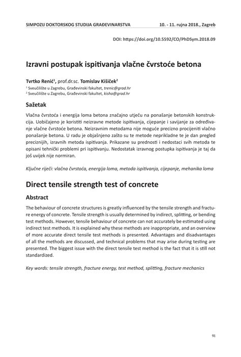 PDF Direct Tensile Strength Test Of Concrete
