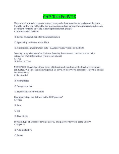 Cap Test Fedvte Questions And Answers With Complete Solution Scholarfriends