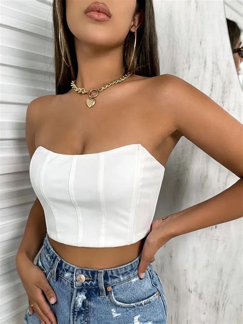 Solid Corset Tube Crop Top Versatile Strapless Summer Crop Temu Denmark