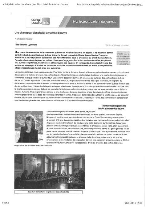 ARTICLE DANS ACHATPUBLIC INFO DU 26 01 2016 SIGNATURE DE LA CHARTE