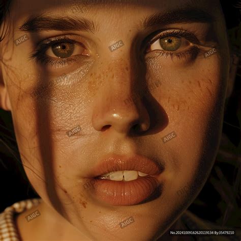 Ai创作图雀斑脸 带雀斑的 写实人物插画 写实少女 Cgi渲染 写实技巧 质感合成风 数字肖像插画 女严重的皮肤 3d插画 女性人物光效素材 写实美女 照片金色特效 橘色外观 Hdr绘画