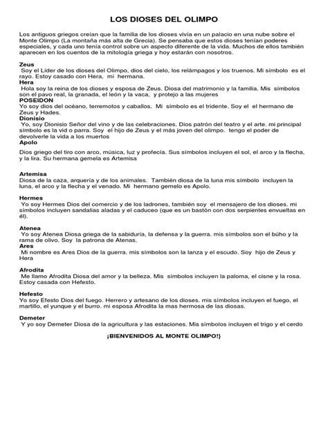 Dioses Del Olimpo Nombres Y Poderes