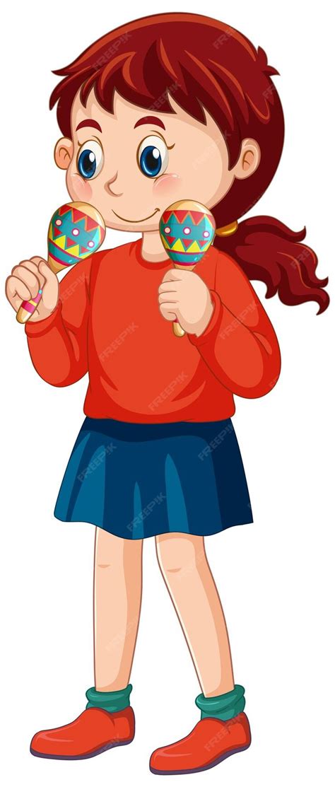 마라카스 악기를 연주하는 소녀 무료 벡터