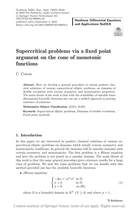 Supercritical Problems Via A Fixed Point Argument On The Cone Of