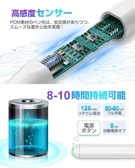 【楽天市場】タッチペン Ipad ペンシル スタイラスペン 極細 超高感度 高精度 接続設備で電量表示 傾き感知 磁気吸着充電 途切れない