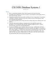 CSI 5450 HW1 Pdf CSI 5450 Database Systems 1 Homework 1 Note This Is A Group Based