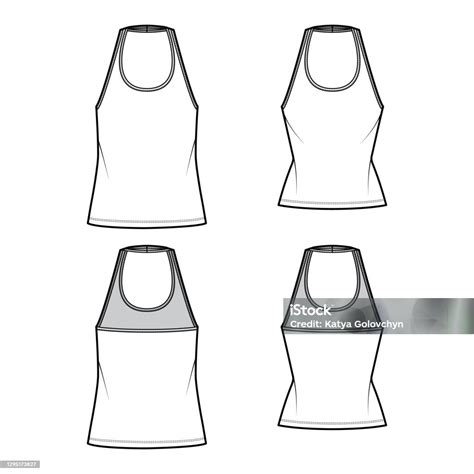 탱크 홀터 스쿱 넥 탑스 테크니컬 패션 일러스트와 슬림한 오버사이즈 핏 허리 길이 플랫 의류 0명에 대한 스톡 벡터 아트 및 기타 이미지 Istock