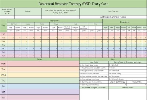 DBT Adolescent Diary Card Template Google Sheets Etsy Dbt Diary Card Dbt Card Template