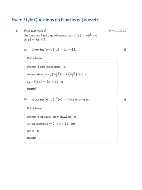 Exam Style Questions On Functions Pdf Quadratic Equation Algebra