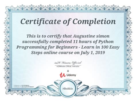 Augustine Simon On Linkedin Udemy Course Completion Certificate