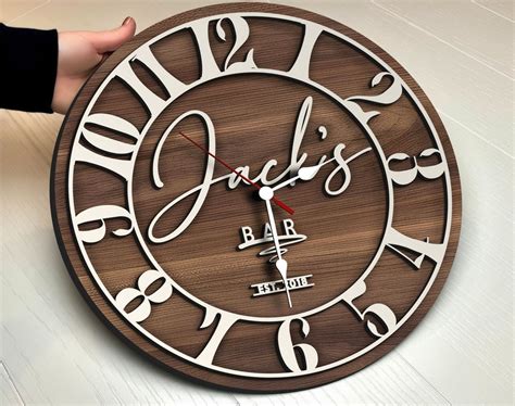 Personalized Bar Clock Sign D Wooden Wall Clock Custom Wood Sign
