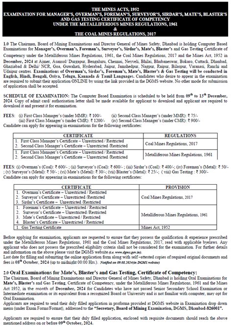 Dgms Exam 2024 Notification And Important Dates Mine Portal Indias