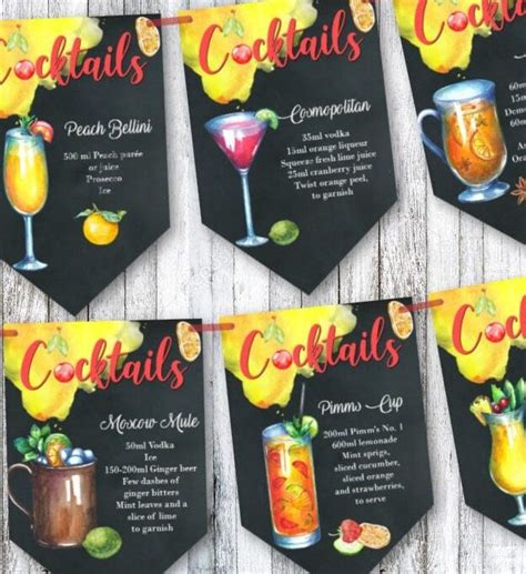 Cocktail Bar Recipes Party Celebration Buntingbanner And Ribbon Set B